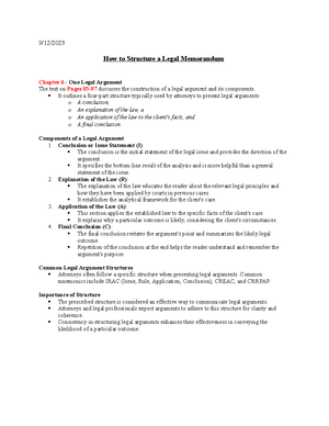 Legal Writing 9823 - Notes from Textbook - 9/8/ Reading & Charting ...