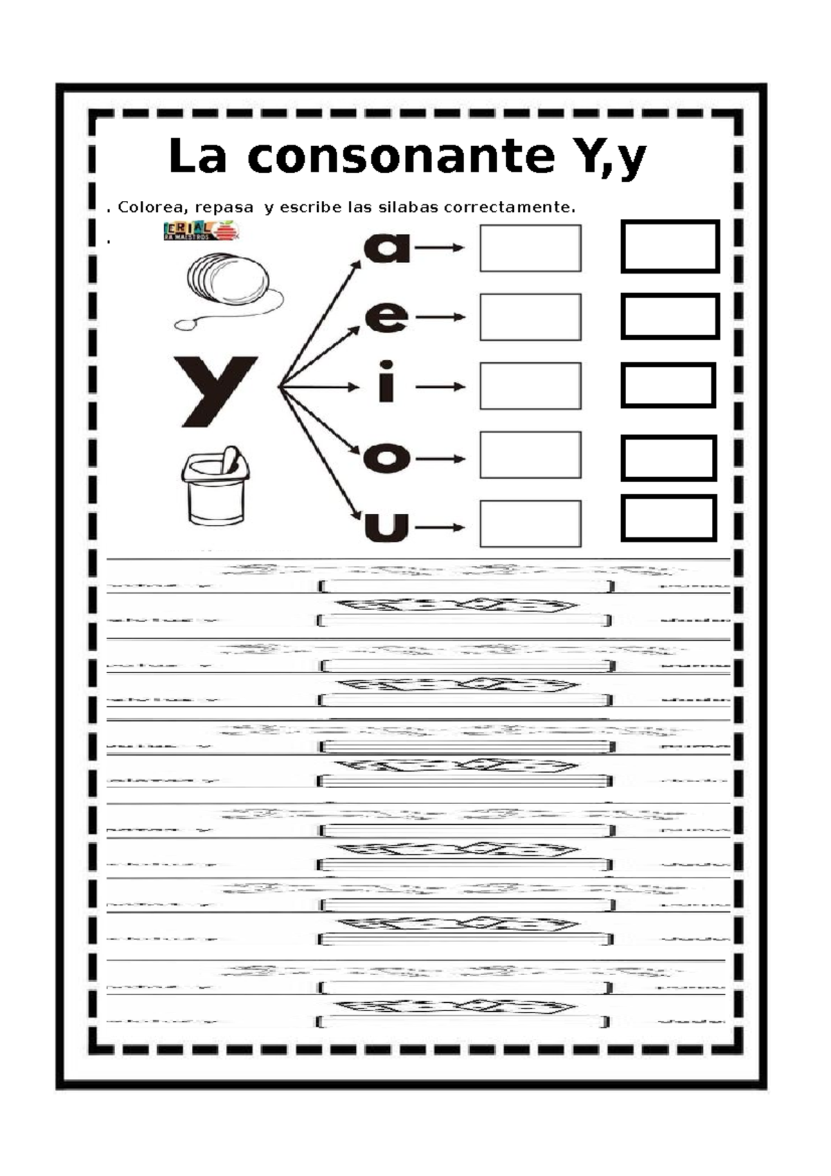Hojas de agosto- setiembre - La consonante Y,y . Colorea, repasa y ...