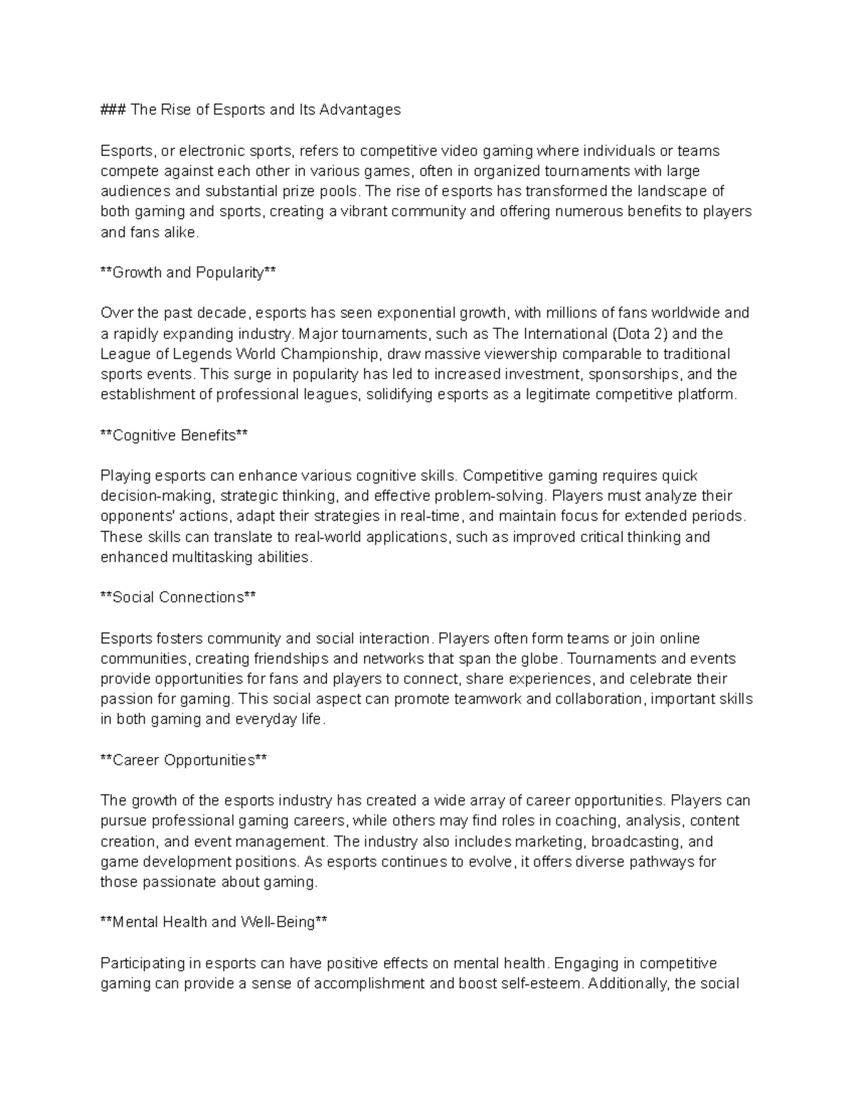 Paper The Rise of Esports and Its Advantages - The Rise of Esports and ...