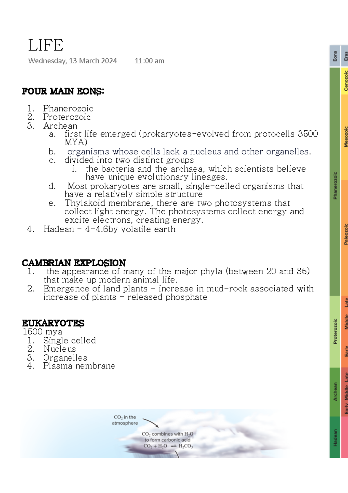 LIFE - FOUR MAIN EONS: 1. Phanerozoic 2. Proterozoic Archean first life ...