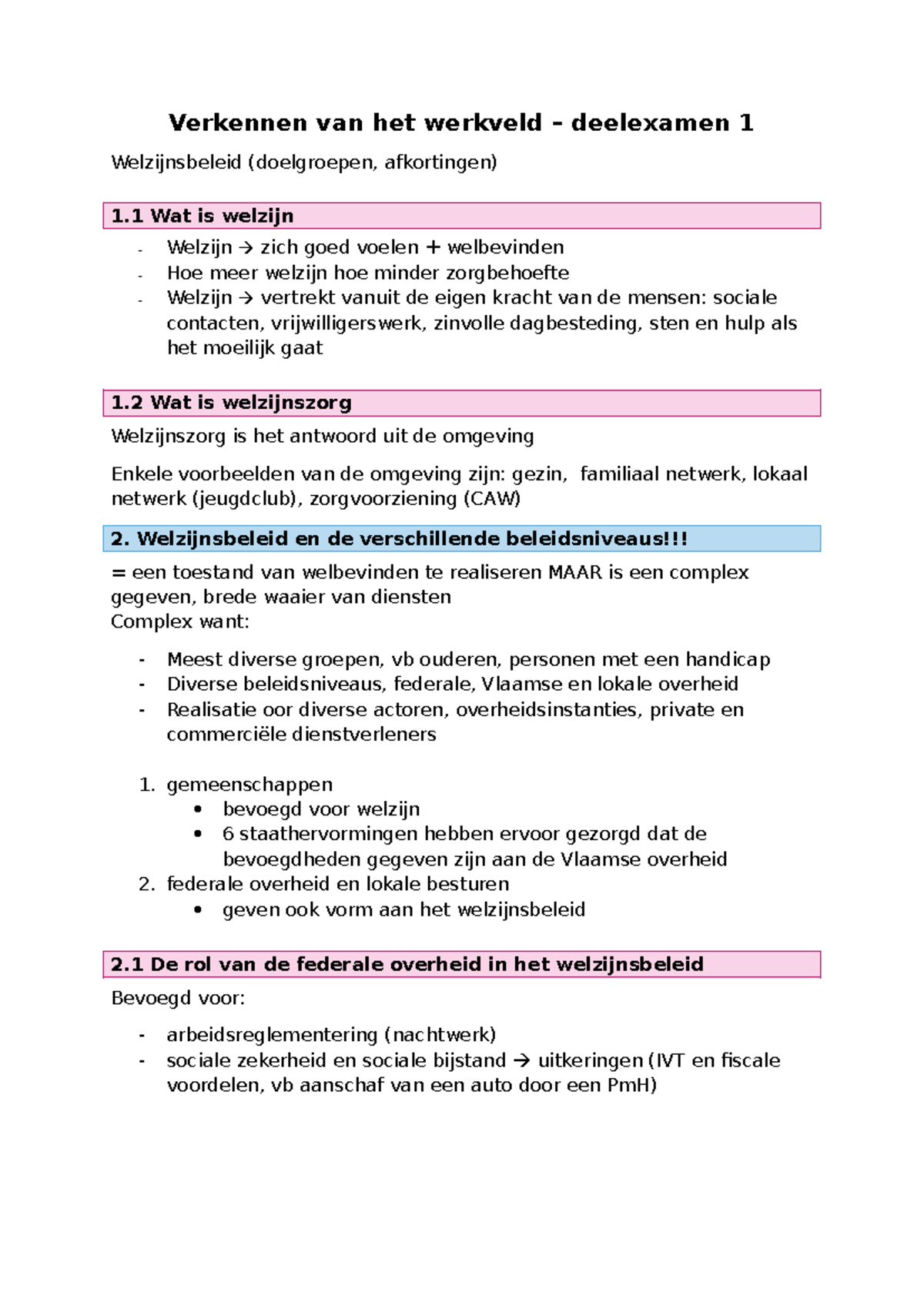 Verkennen van het werkveld 1 -samenvatting - Verkennen van het werkveld ...
