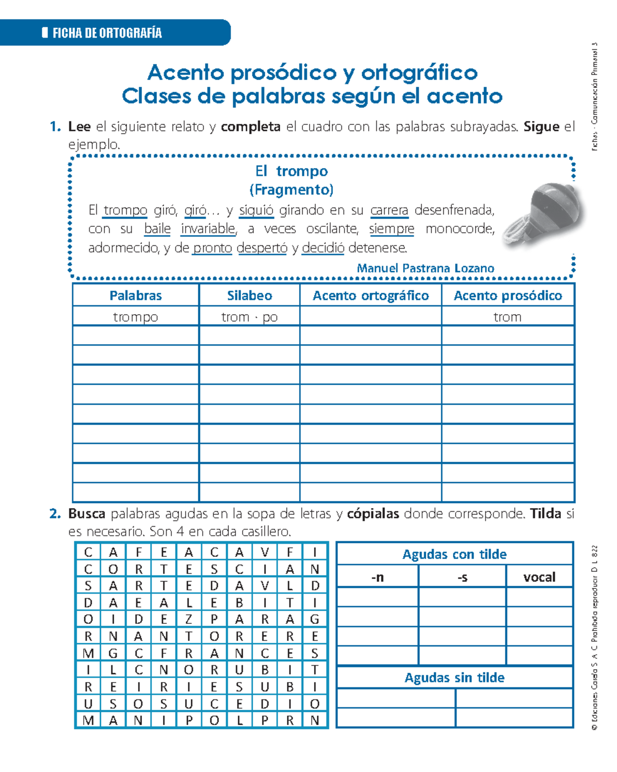 FA Acento prosódico y ortográfico - FICHA DE ORTOGRAFÍA Fichas ...