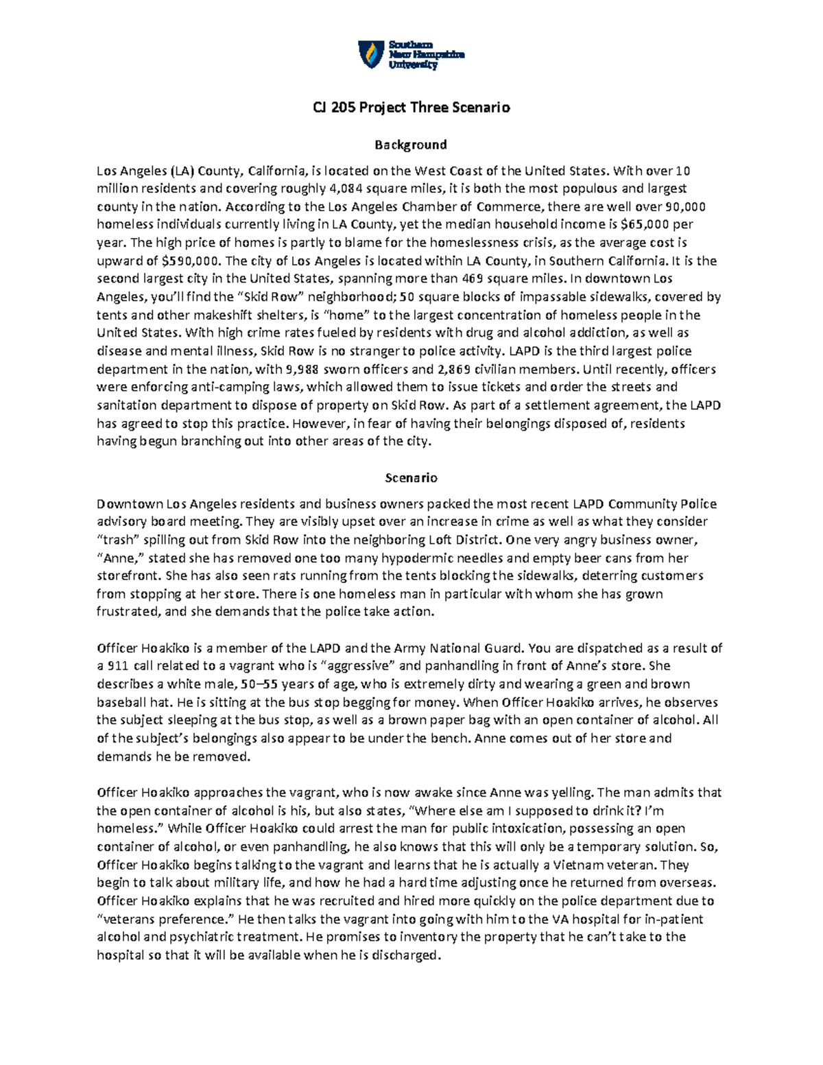 CJ 205 Project Three Scenario - CJ 205 Project Three Scenario ...