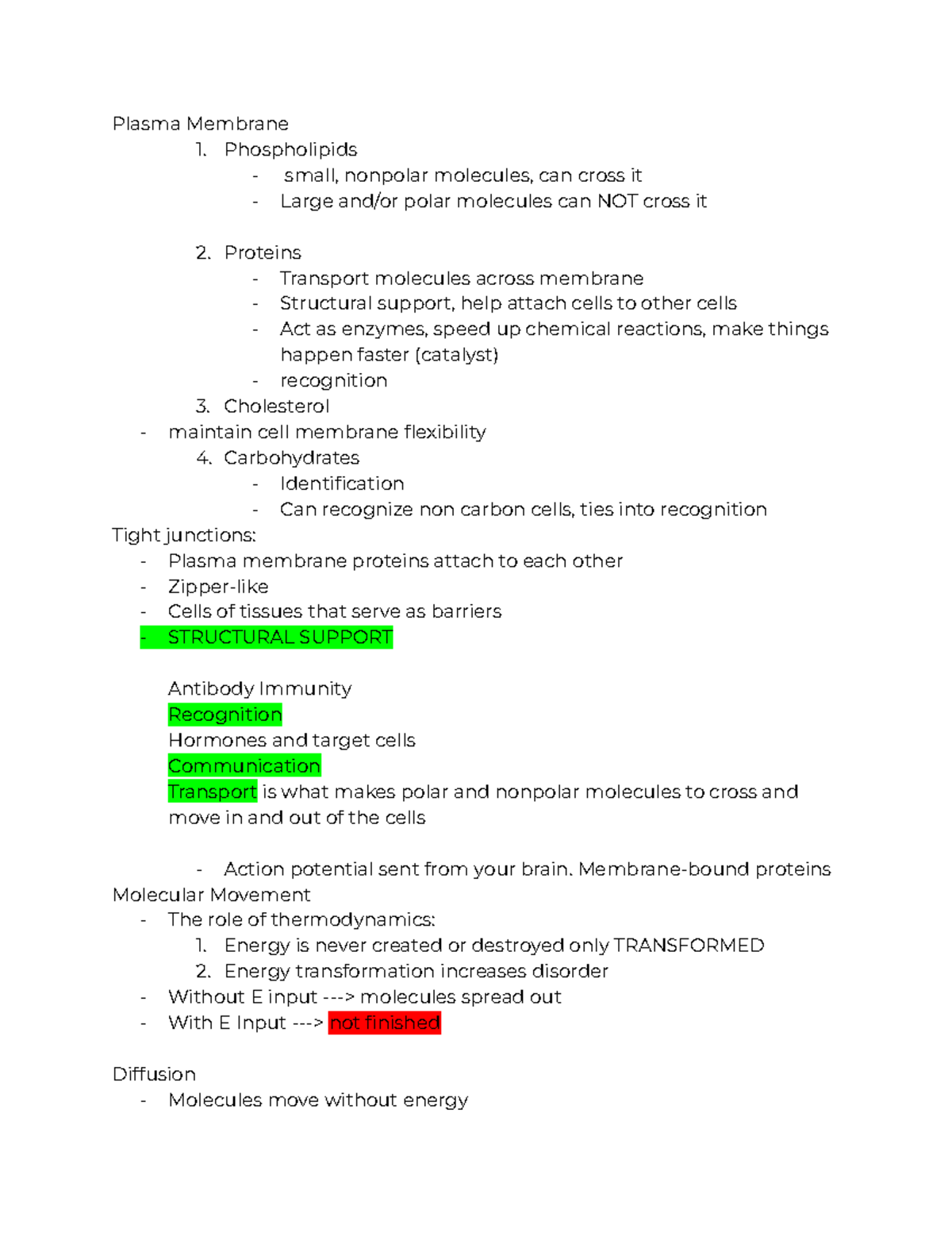 10 02 - Professor Deimeke Notes - Plasma Membrane 1. Phospholipids ...