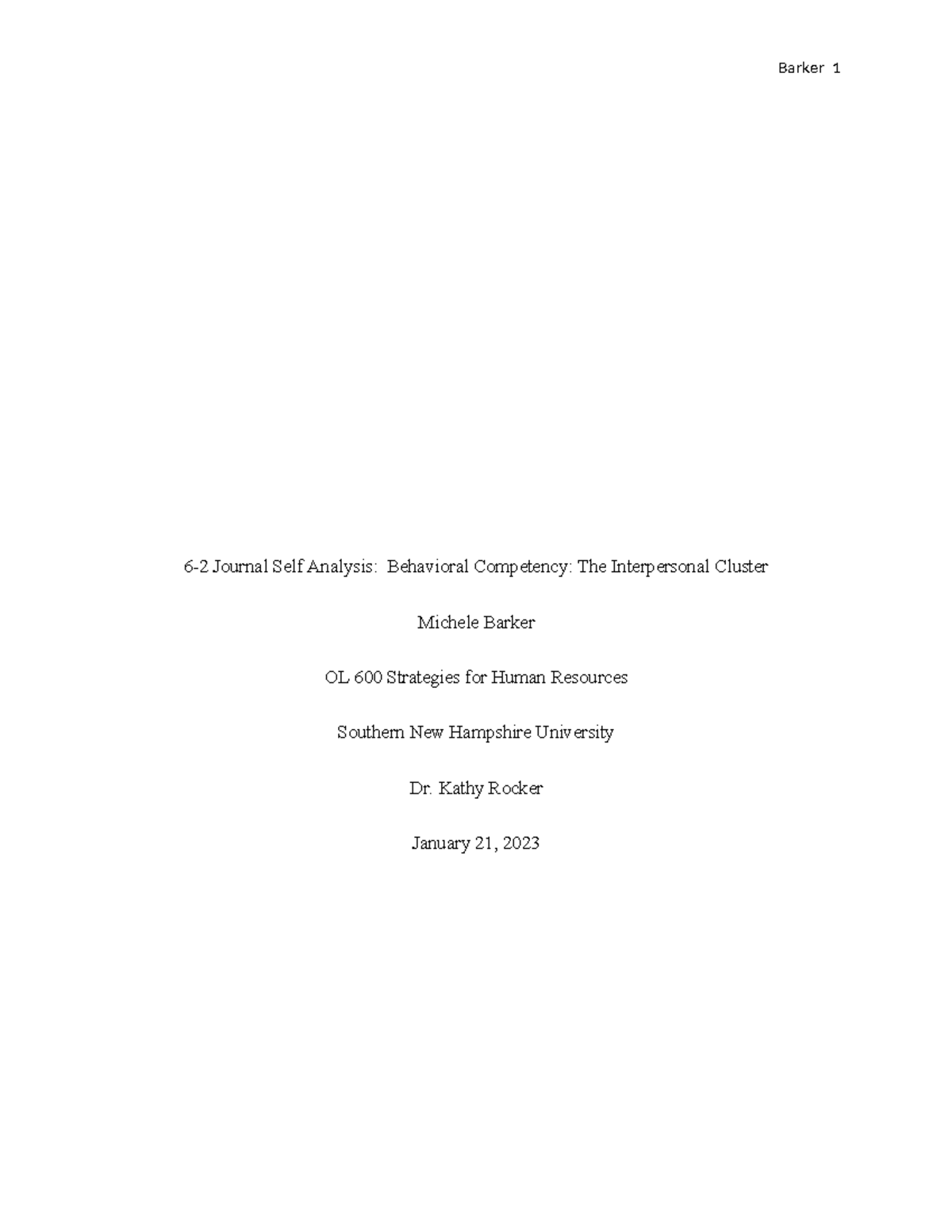 Journal Self Analysis Behavioral Competency The Interpersonal Cluster ...