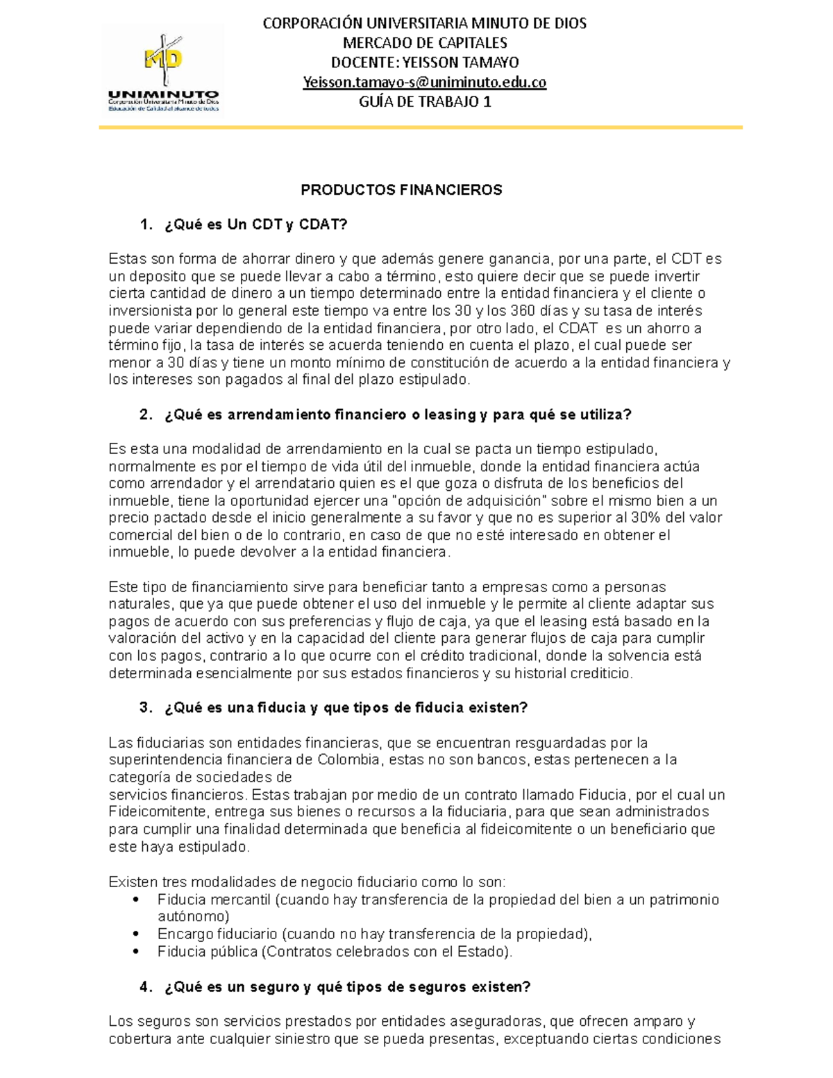 Actividad Semana 1 - 1. ¿Qué es Un CDT y CDAT? - PRODUCTOS FINANCIEROS ...