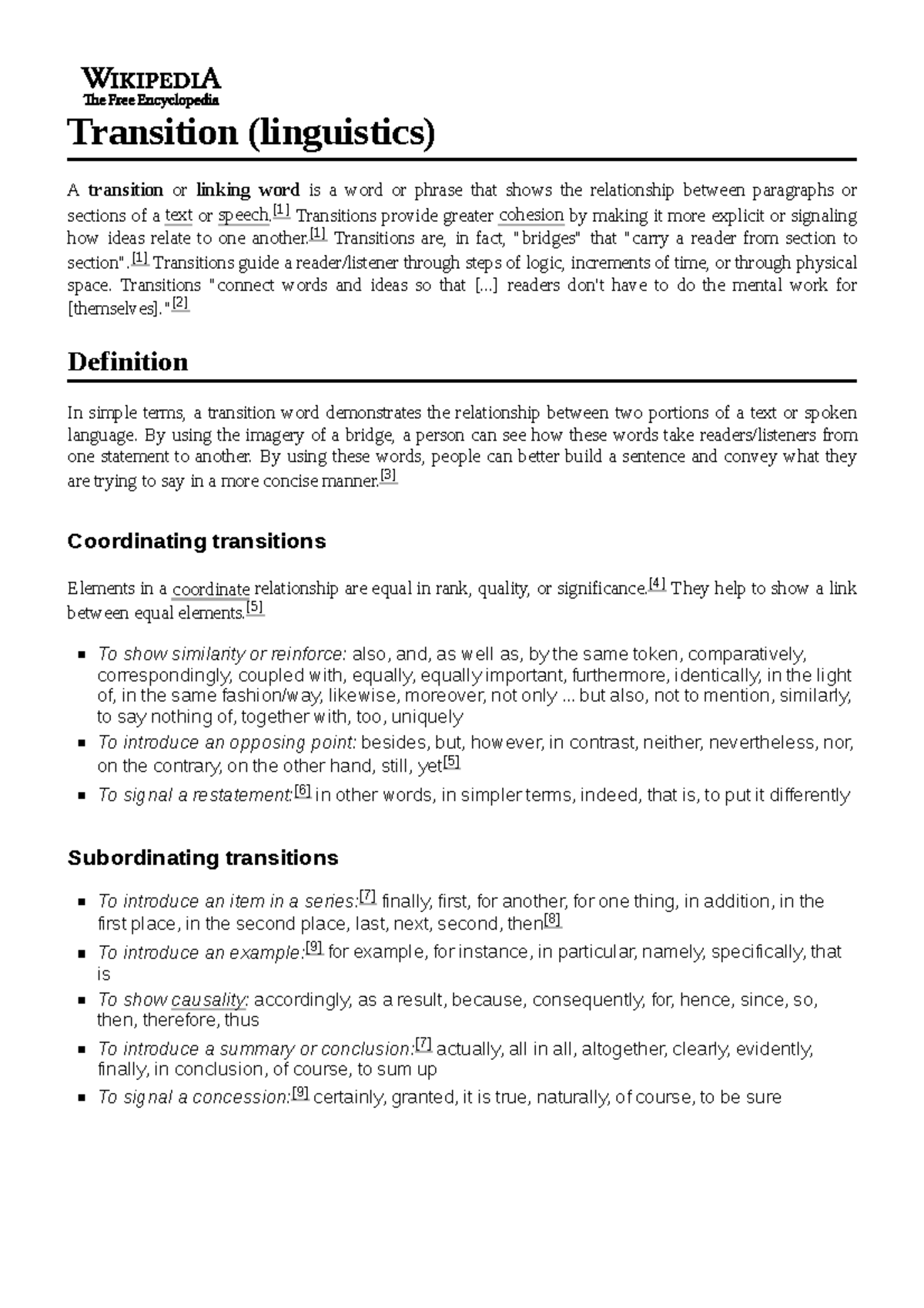 Transition (linguistics) - [1] Transitions provide greater cohesion by making it more explicit ...