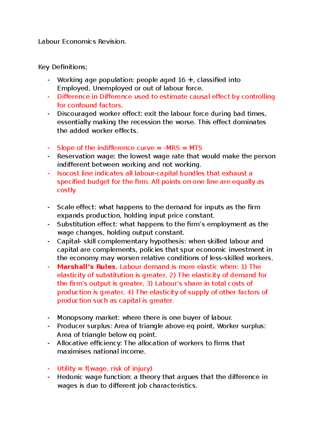Key definitions - Labour Economics Revision. Key Definitions; - Working ...