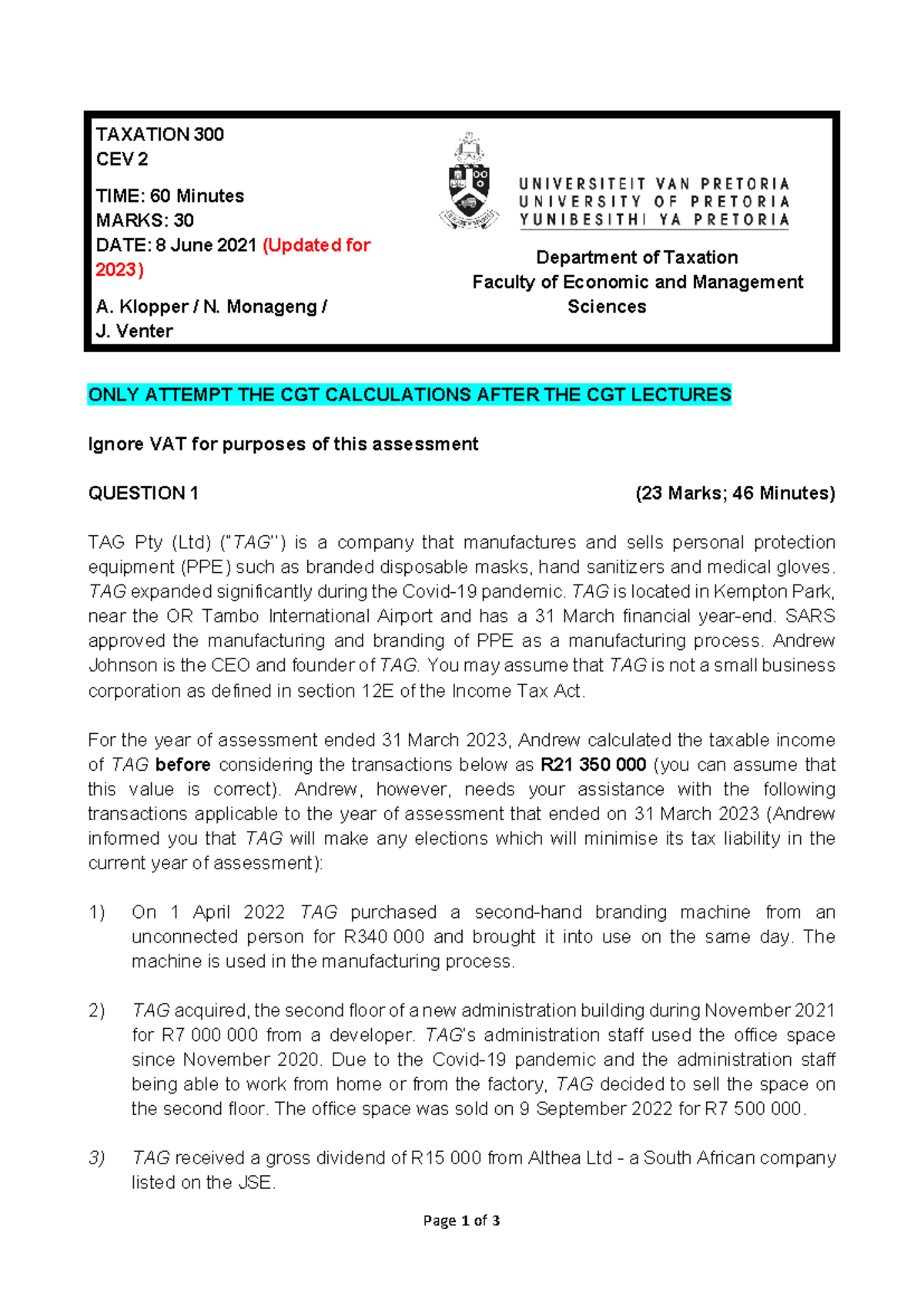 BEL 300 CEV 2 2021 Question (Updated 2023) - Page 1 of 3 ONLY ATTEMPT ...