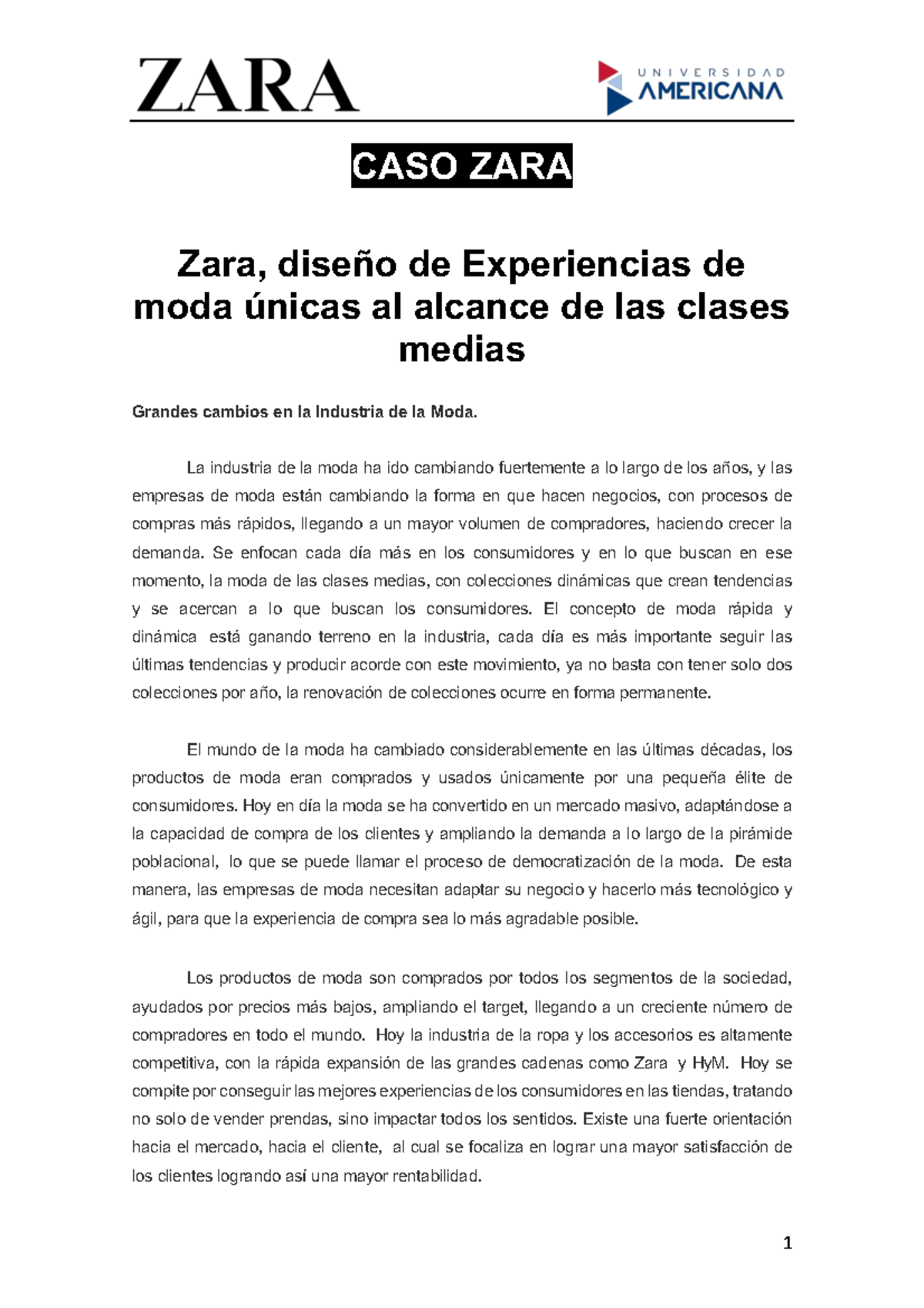 Actividad 2. Caso Zara - agadgsadgasdga - CASO ZARA Zara, diseño de ...