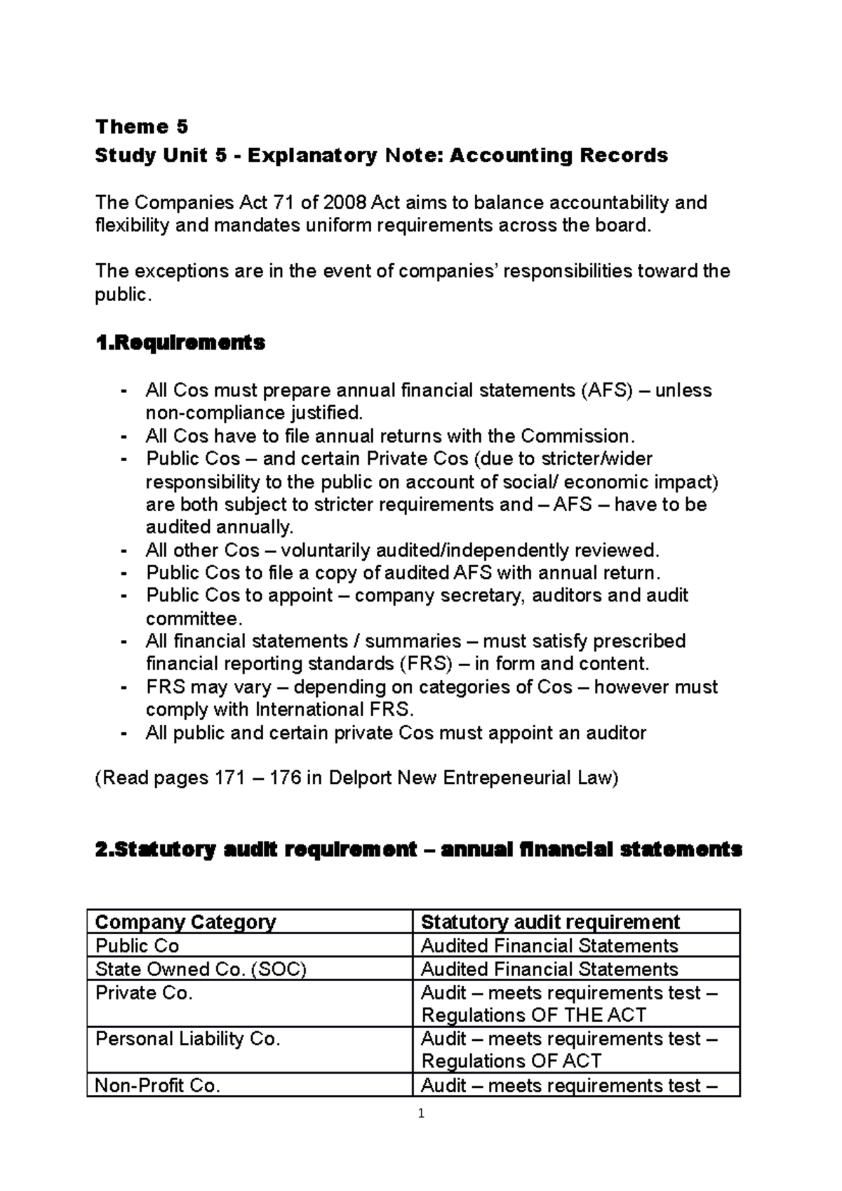 Theme 5 SU5 Accounting Records Explanatory Note - Theme 5 Study Unit 5 ...