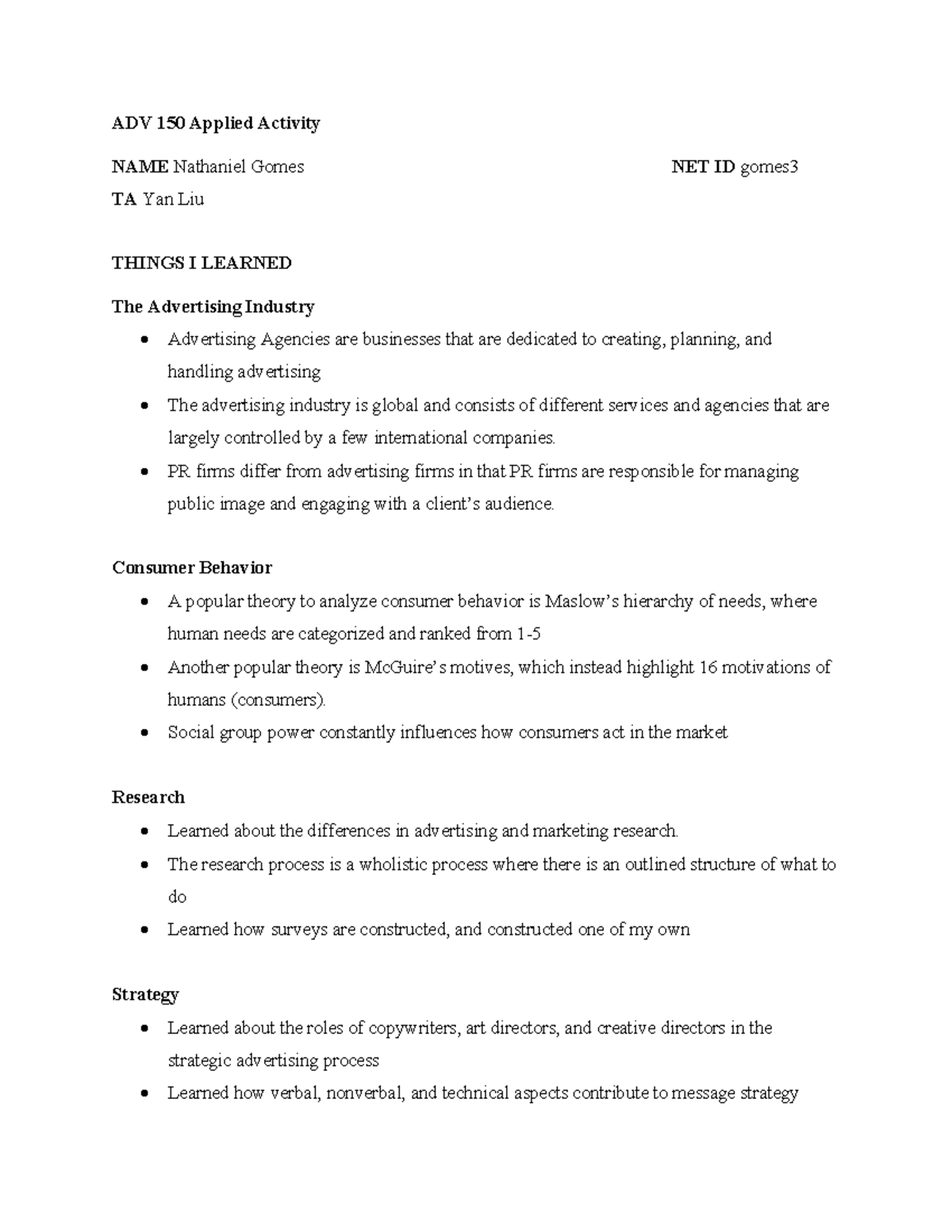 ADV 150 Applied Activity - ADV 150 Applied Activity NAME Nathaniel ...