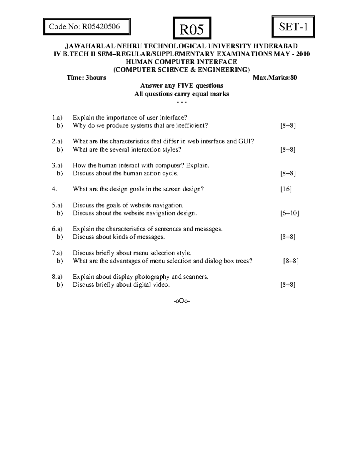 Hci r05 question paper - SET- R Code: R JAWAHARLAL NEHRU TECHNOLOGICAL UNIVERSITY HYDERABAD IV B ...