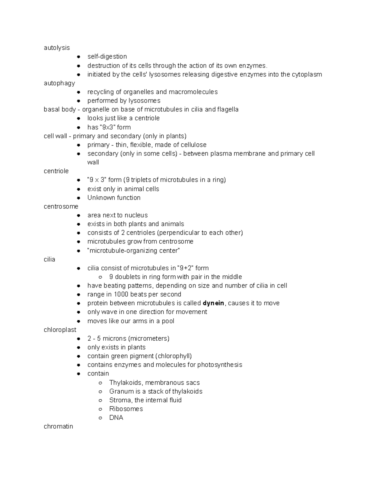 Cell Test Review - Lecture notes 4 - autolysis self-digestion ...