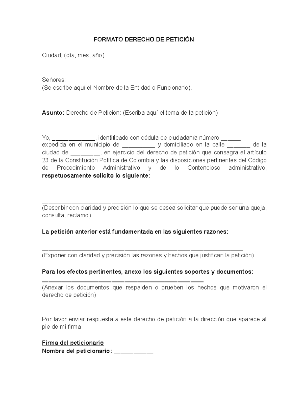 Modelo-o-formato-derecho-de-peticion - FORMATO DERECHO DE PETICIÓN ...