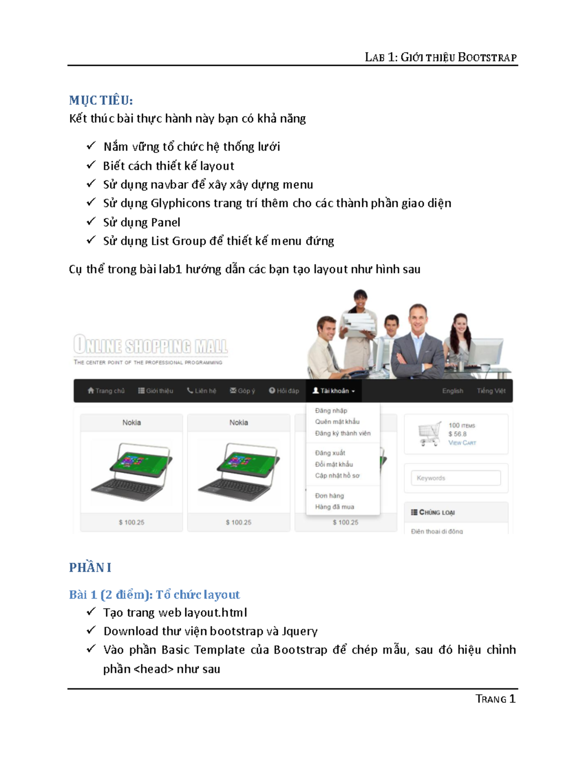 WEB207-Lab1-Gioi Thieu Bootstrap - MỤC TIÊU: Kết thúc bài thực hành này bạn có khả năng Nắm vững ...