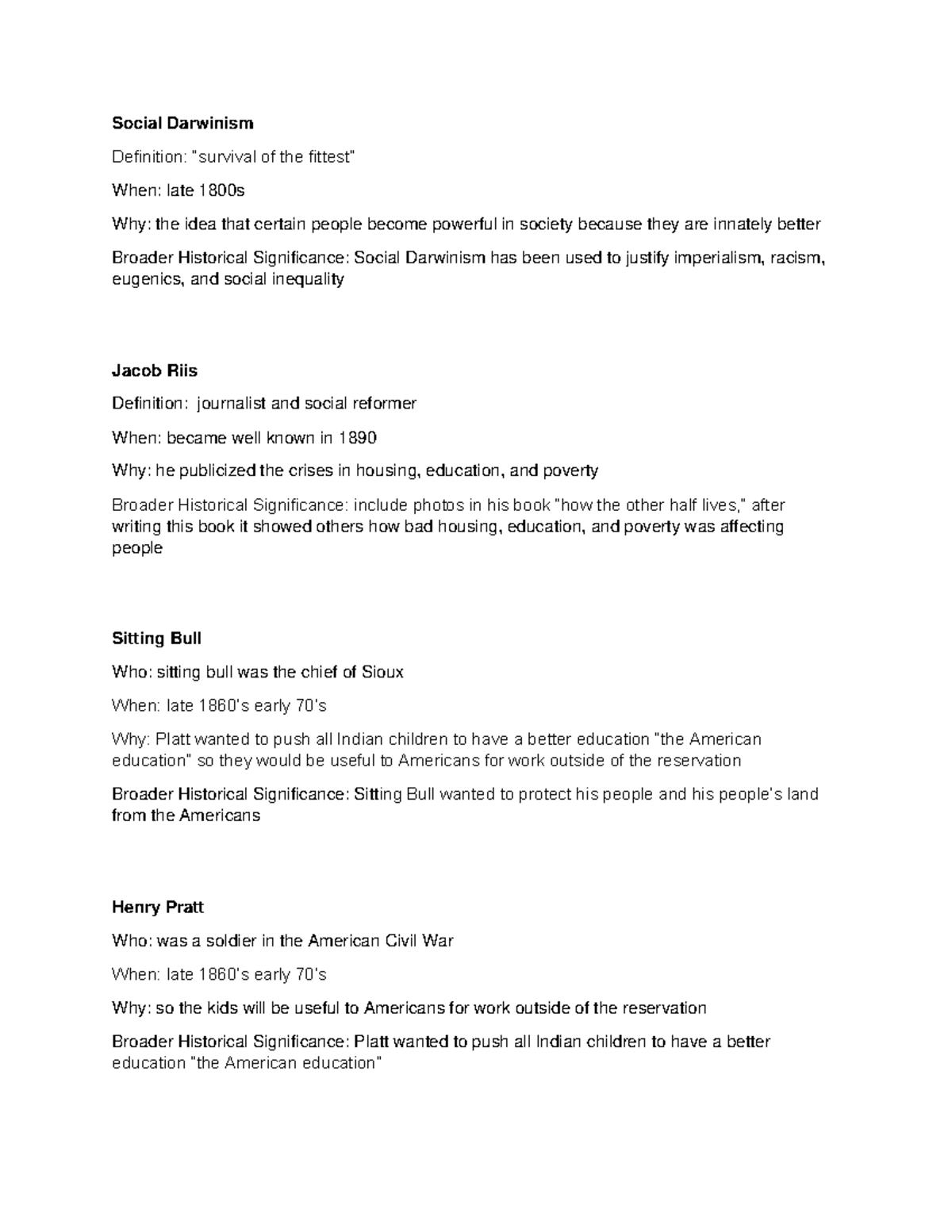 American History Midterm 1 Definitions and Names part 1 - Social Darwinism Definition: “survival ...