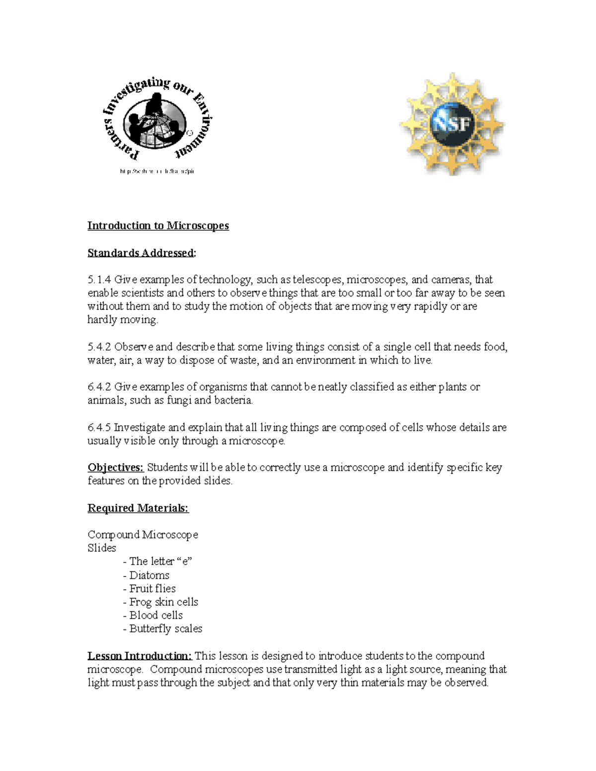 Microscope Intro - Notes - Introduction to Microscopes Standards ...