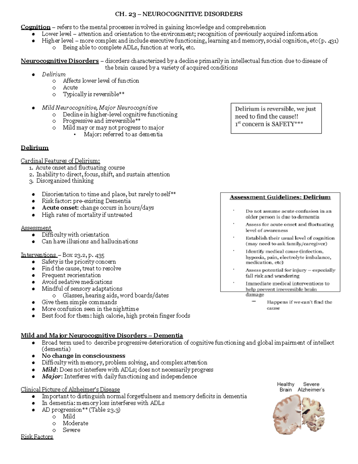 Ch. 23 Neurocognitive Disorders - CH. 23 – NEUROCOGNITIVE DISORDERS ...