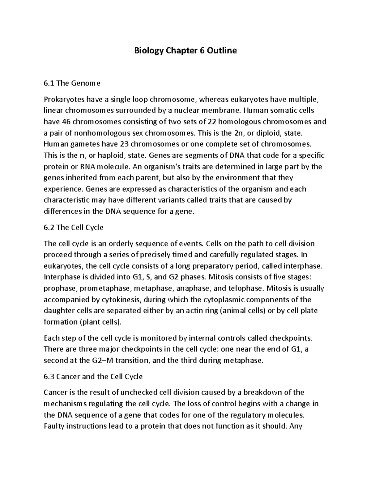 Biology Chapter 6 Outline - Biology Chapter 6 Outline 6 The Genome ...
