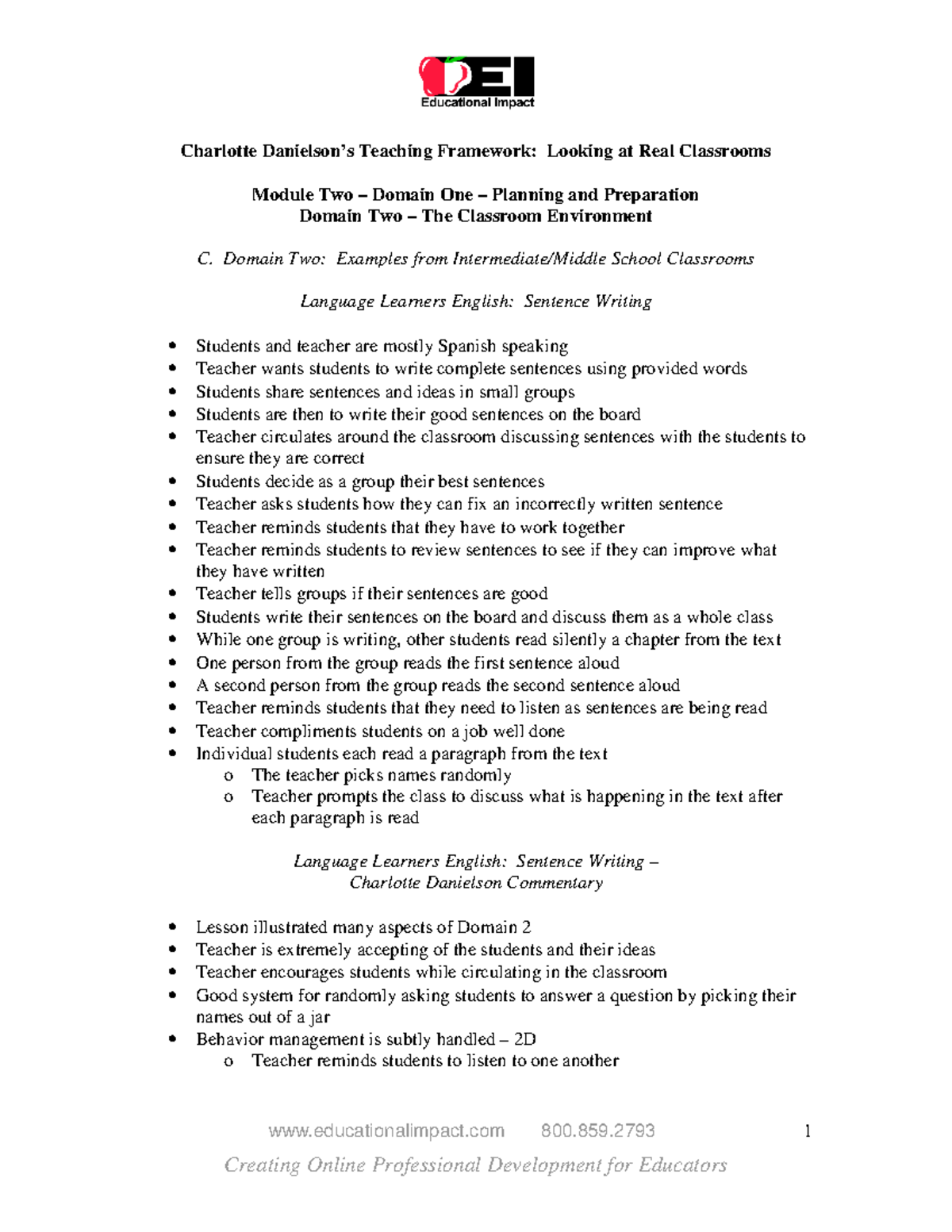 Charlotte 2c handout - educationalimpact 800. 1 Charlotte Danielson’s ...