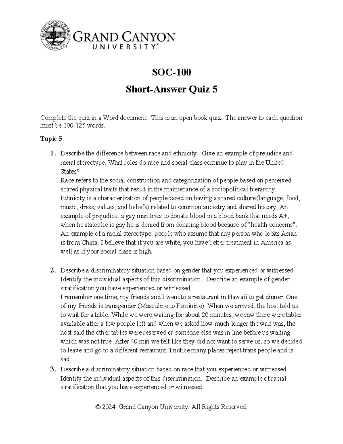 every day sociology short answer quiz 5 - SOC- Short-Answer Quiz 5 ...