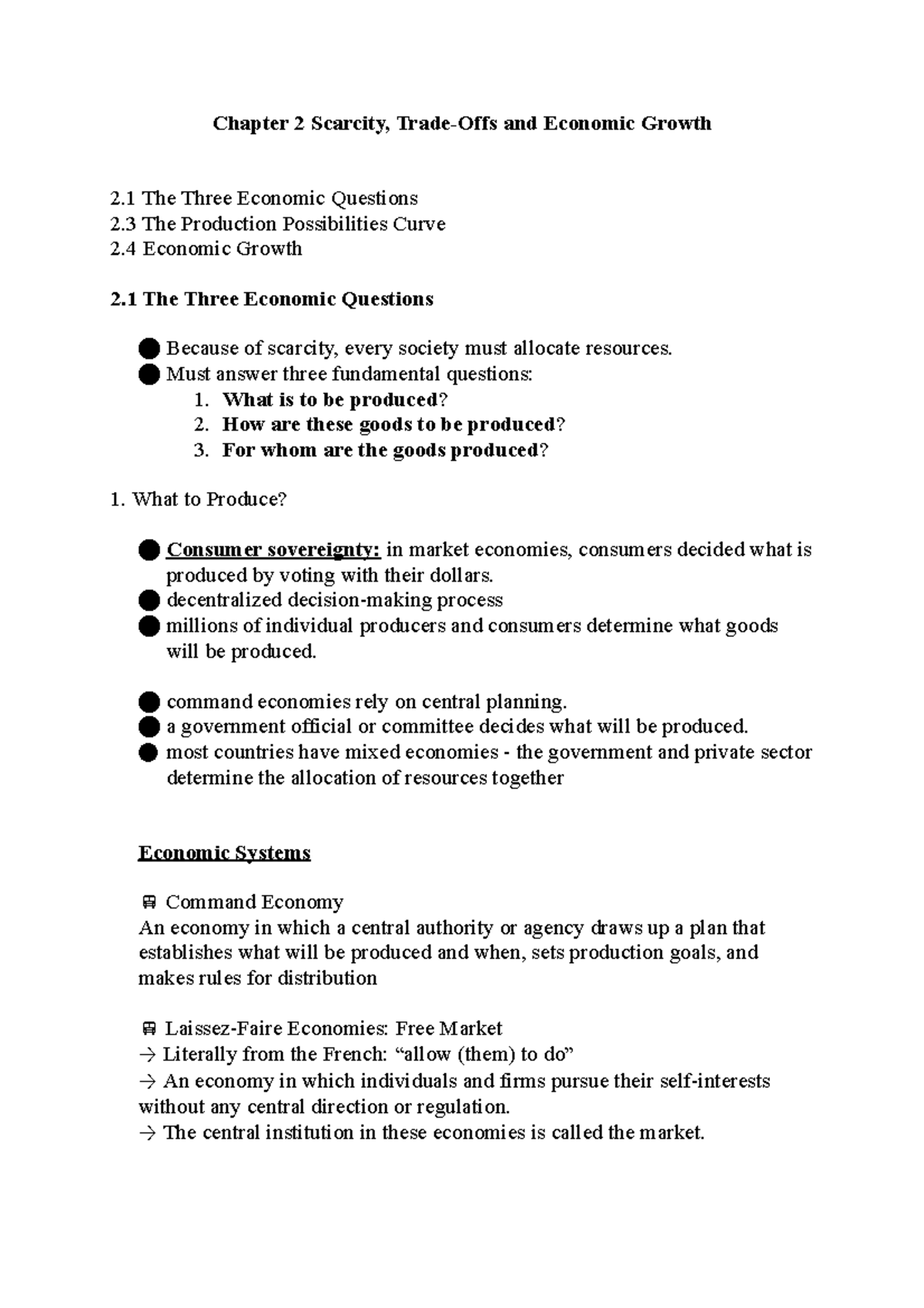 Chapter 2 Scarcity - Lecture notes 1 - Chapter 2 Scarcity, Trade-Offs ...