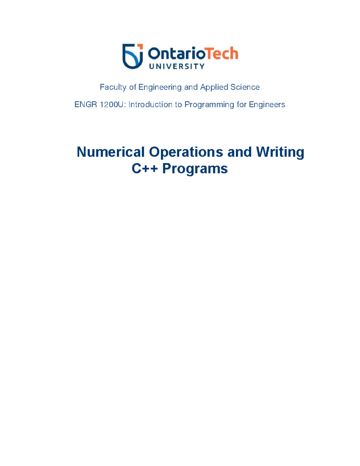 Tutorial-2 - ewrw - Faculty of Engineering and Applied Science ENGR 1200U: Introduction to - Studocu