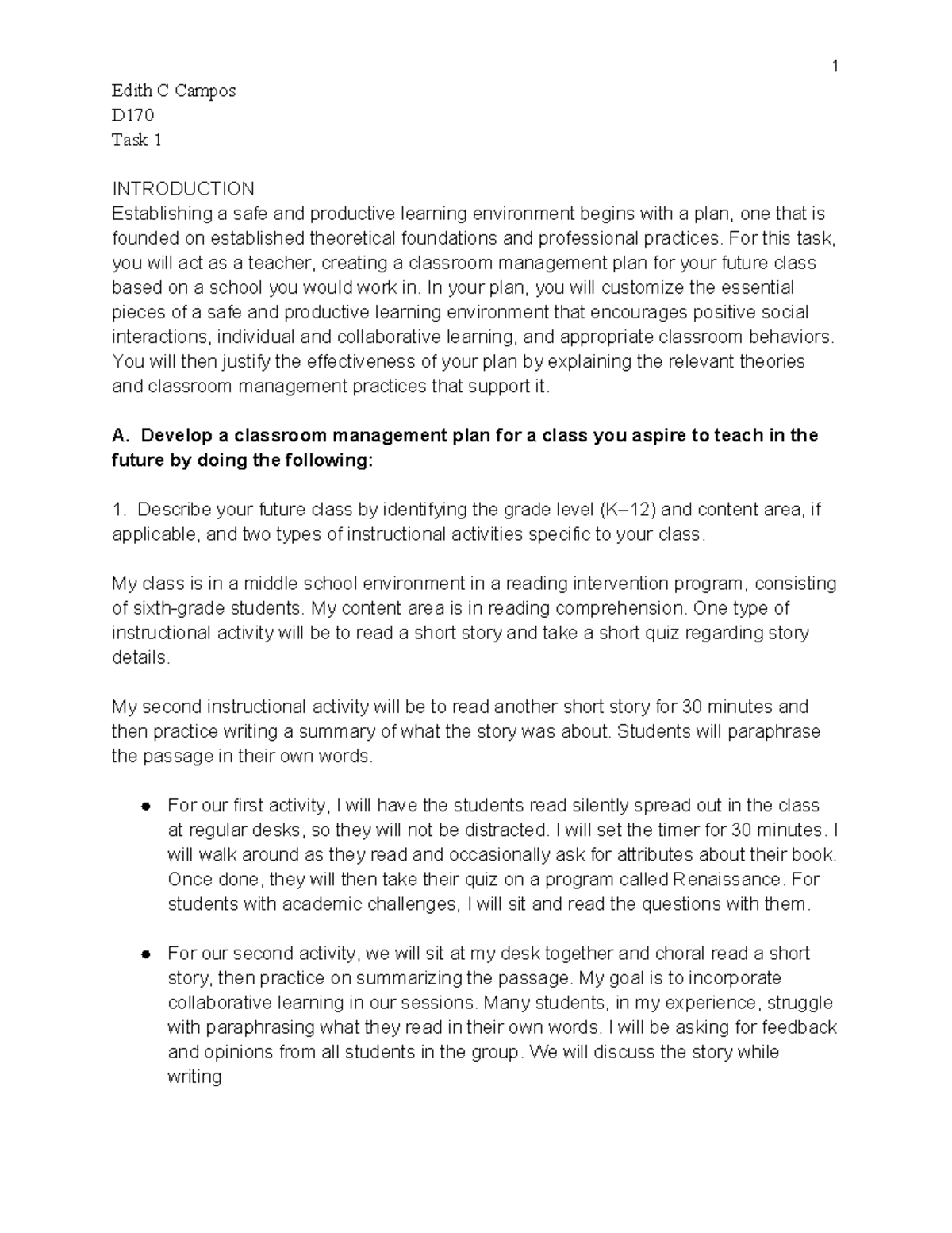 D170-TASK 1 Classroom Management Data-Revised - Edith C Campos D Task 1 ...