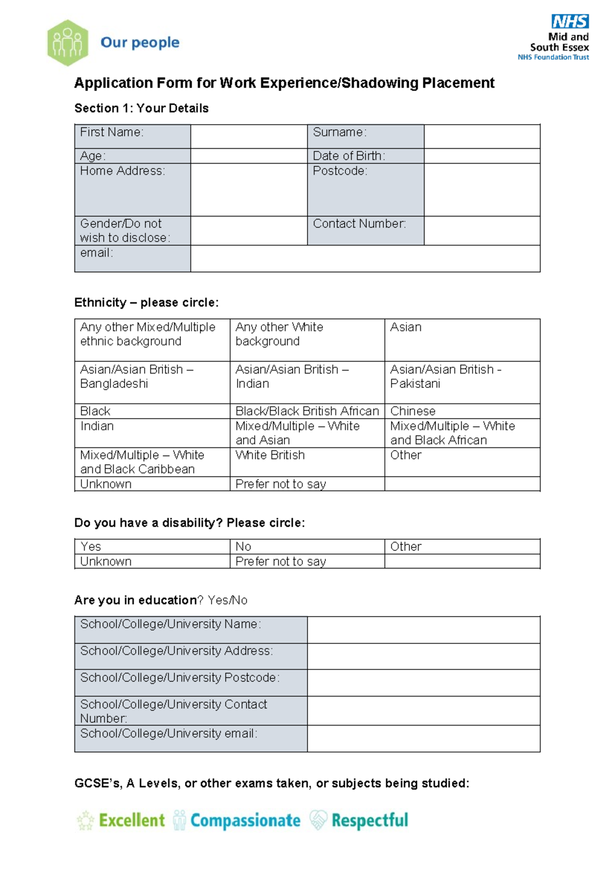 1. Application Form for Work Experience - Application Form for Work ...