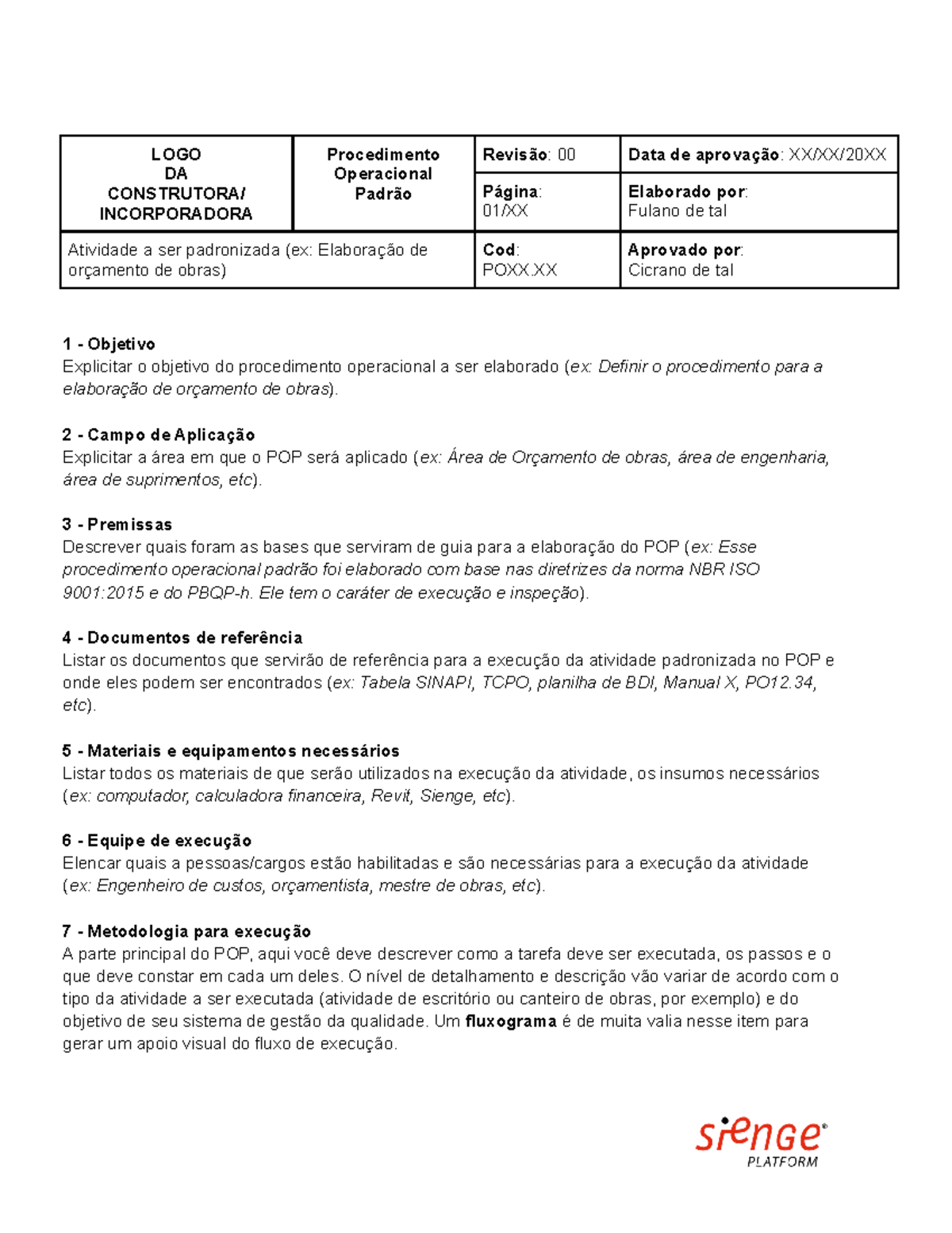 Modelo de POP Procedimento Operacional Padrão para Construção Civil 12 ...