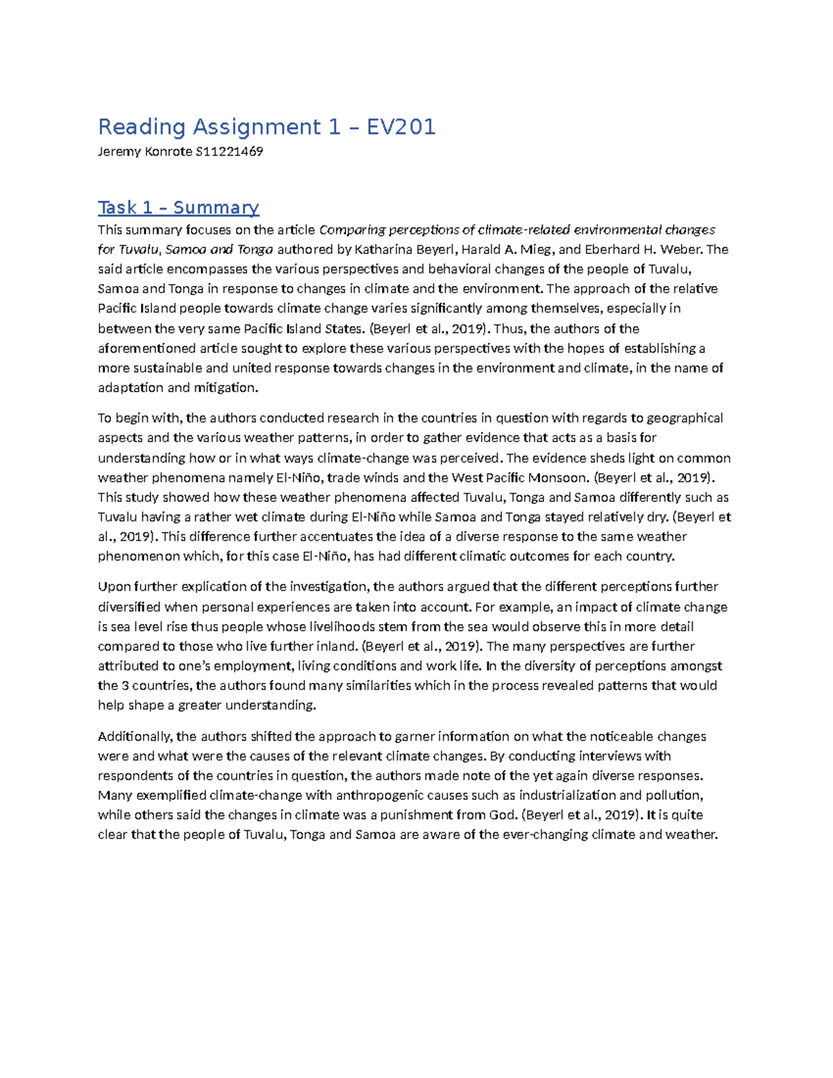 Reading Assignment 1 - Mieg, and Eberhard H. Weber. The said article encompasses the various ...
