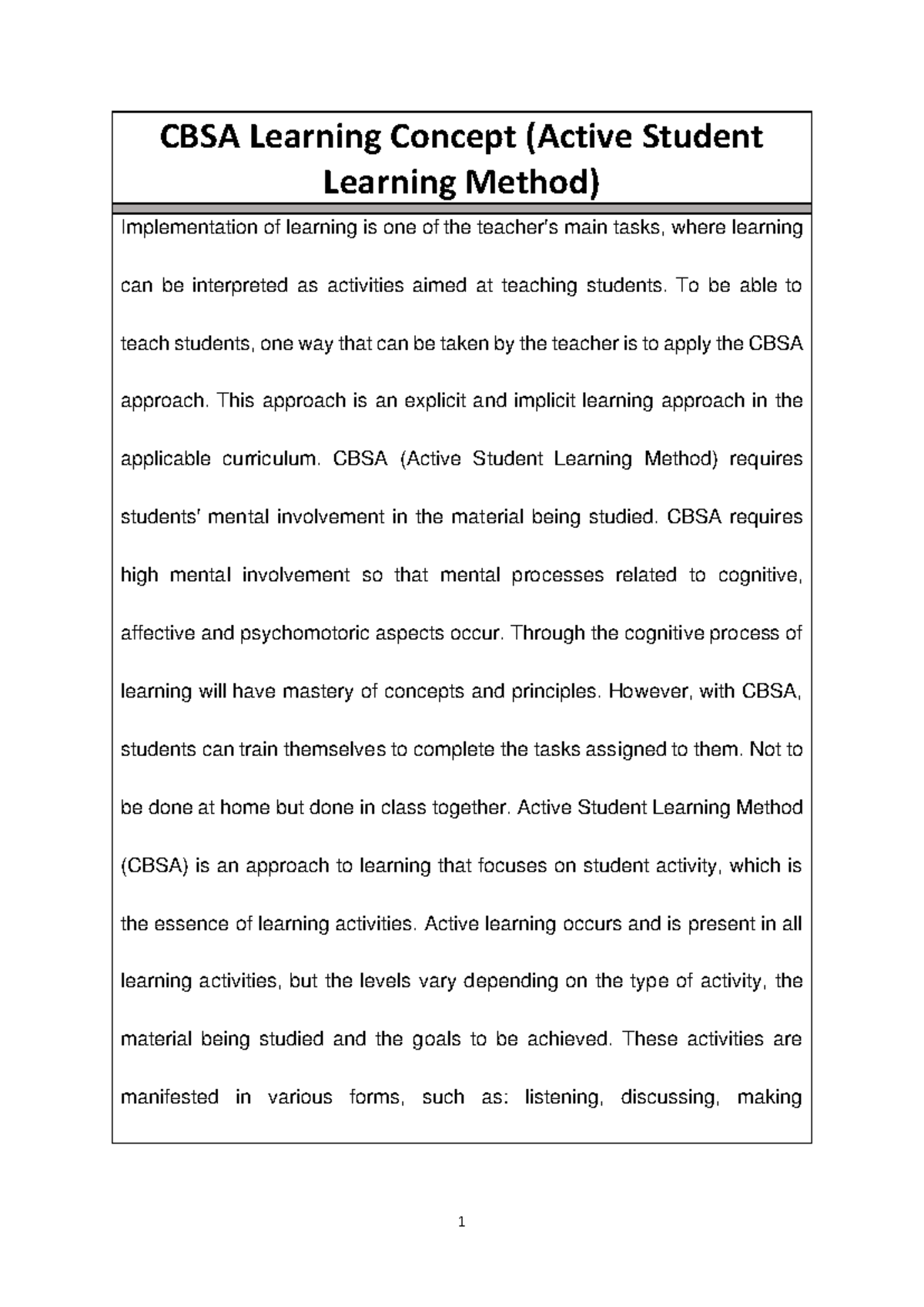 CBSA Learning Concept (Active Student Learning Method) - CBSA Learning ...