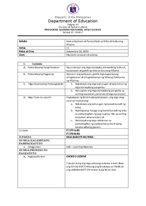 COT 2 LP IN Filipino - education - Republic of the Philippines ...