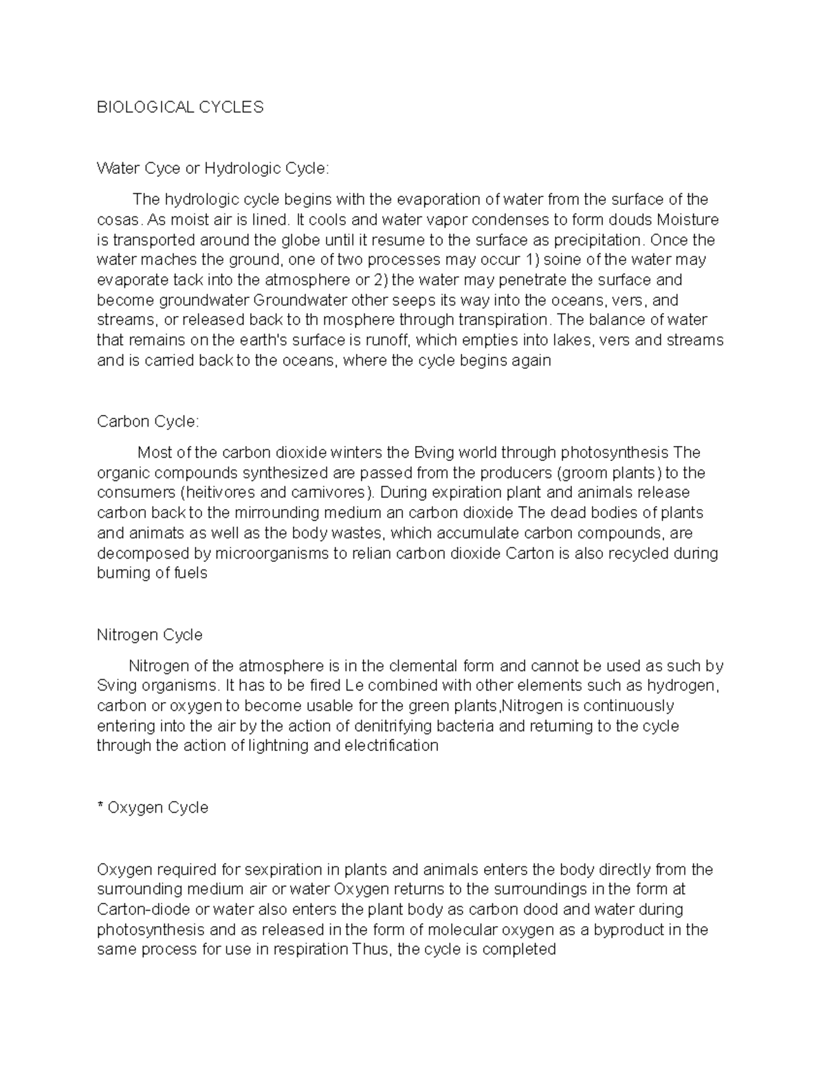 Biological systems - BIOLOGICAL CYCLES Water Cyce or Hydrologic Cycle ...