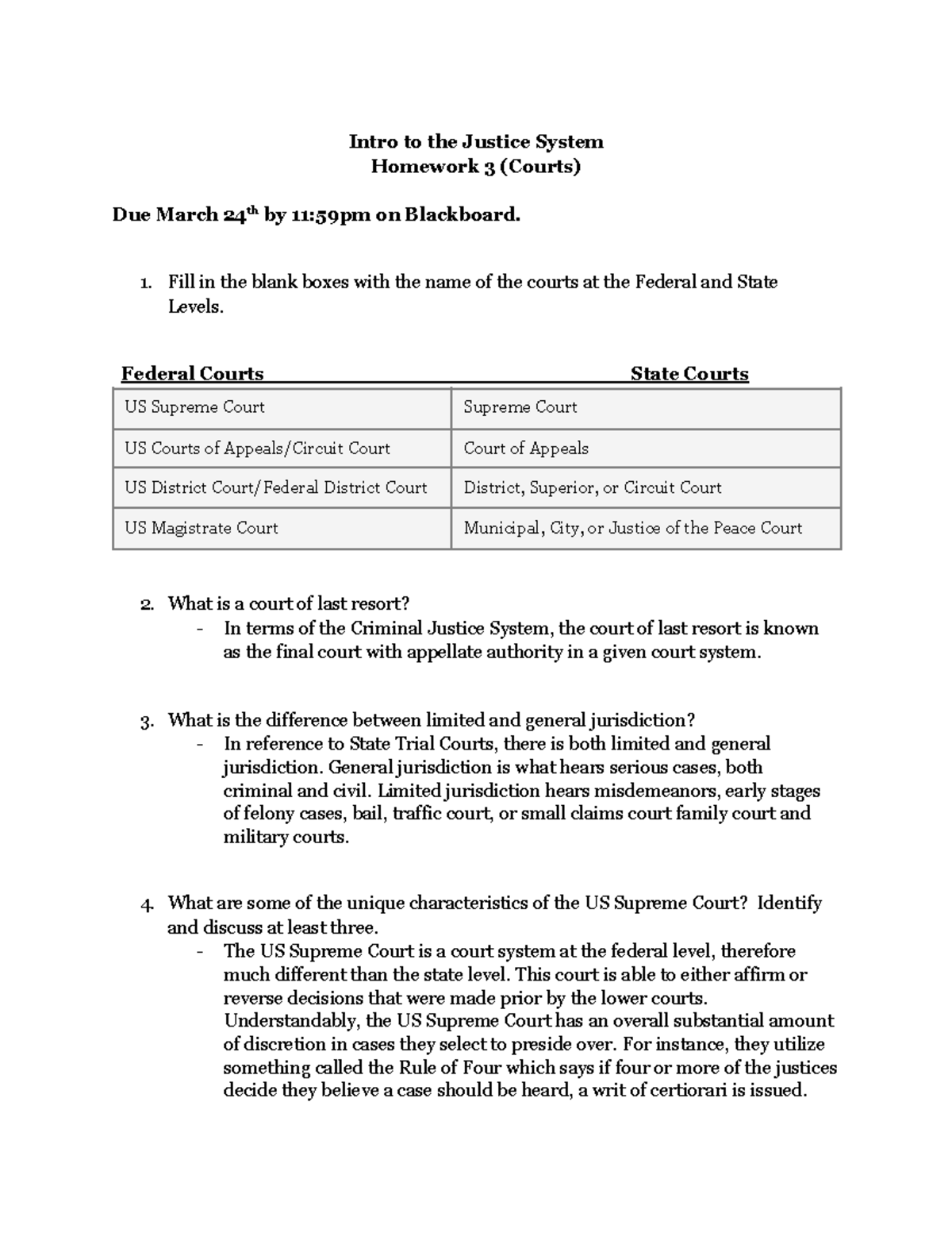 CRJ Homework 3 - Professor J. Swanson: CRJ 1900 Intro to the Justice ...