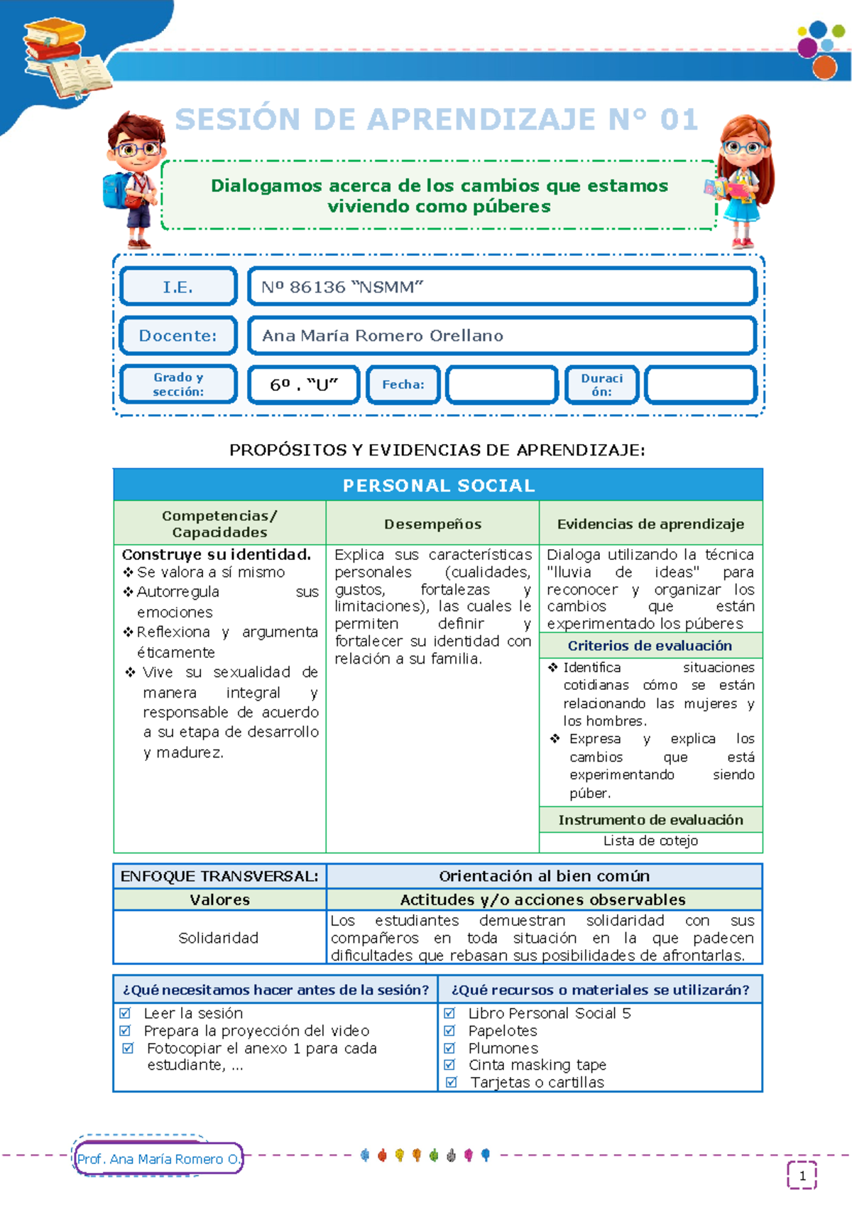 2.- Sesiones de aprendizaje - Semana 1 - UD II - Editora Quipus Perú - Prof. Ana María Romero O ...