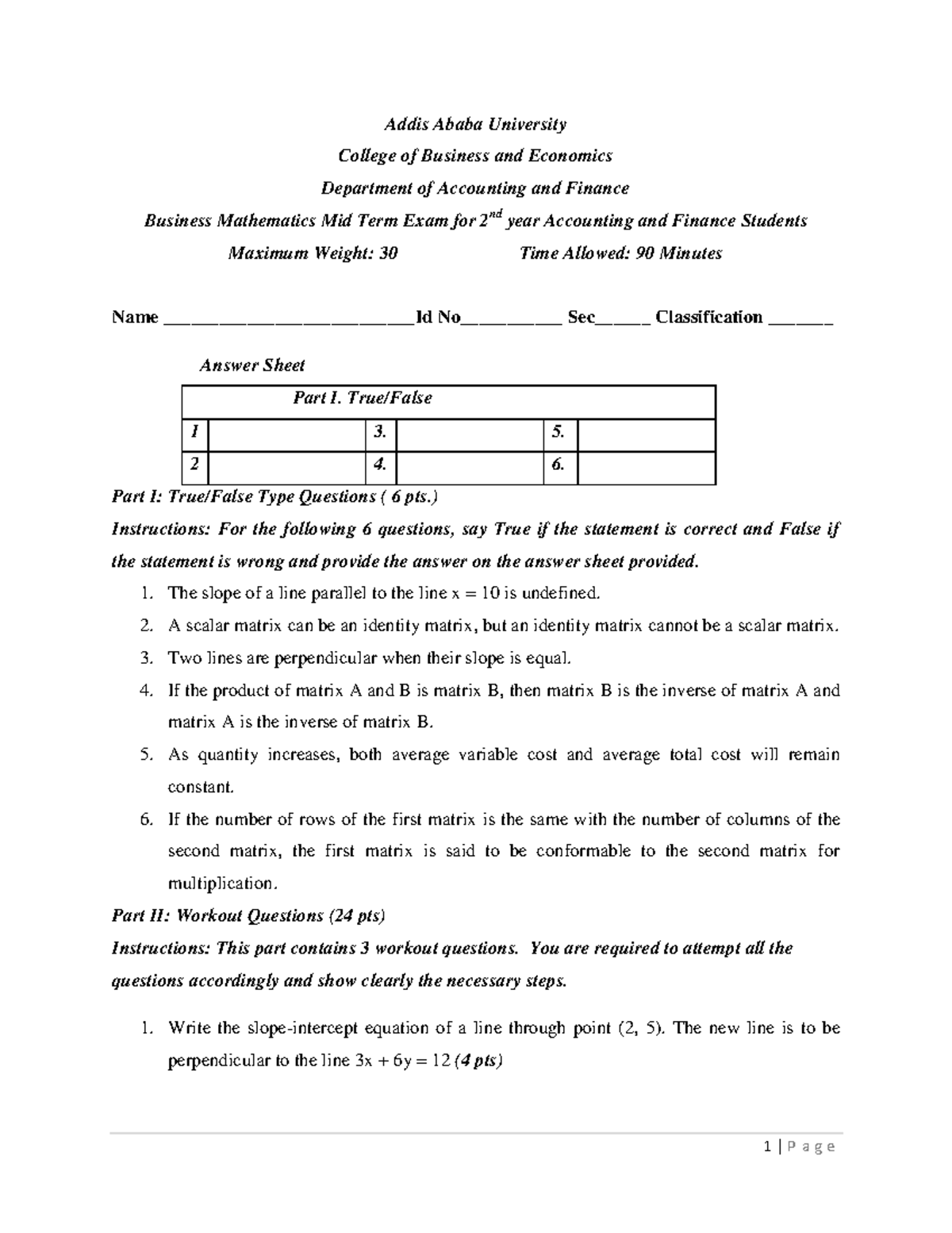 BM Mid Exam - bgvfsgcxvvv - Addis Ababa University College of Business ...