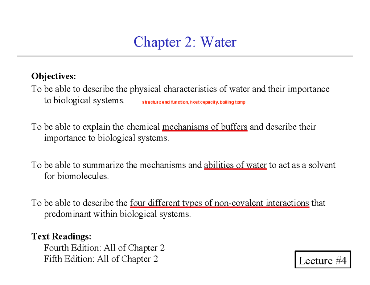 Module 02lecturenotes - Chapter 2: Water Objectives: To be able to ...