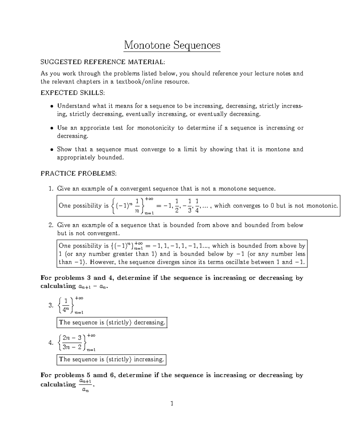 HW6 Monotone Sequences Ans - Monotone Sequences SUGGESTED REFERENCE ...