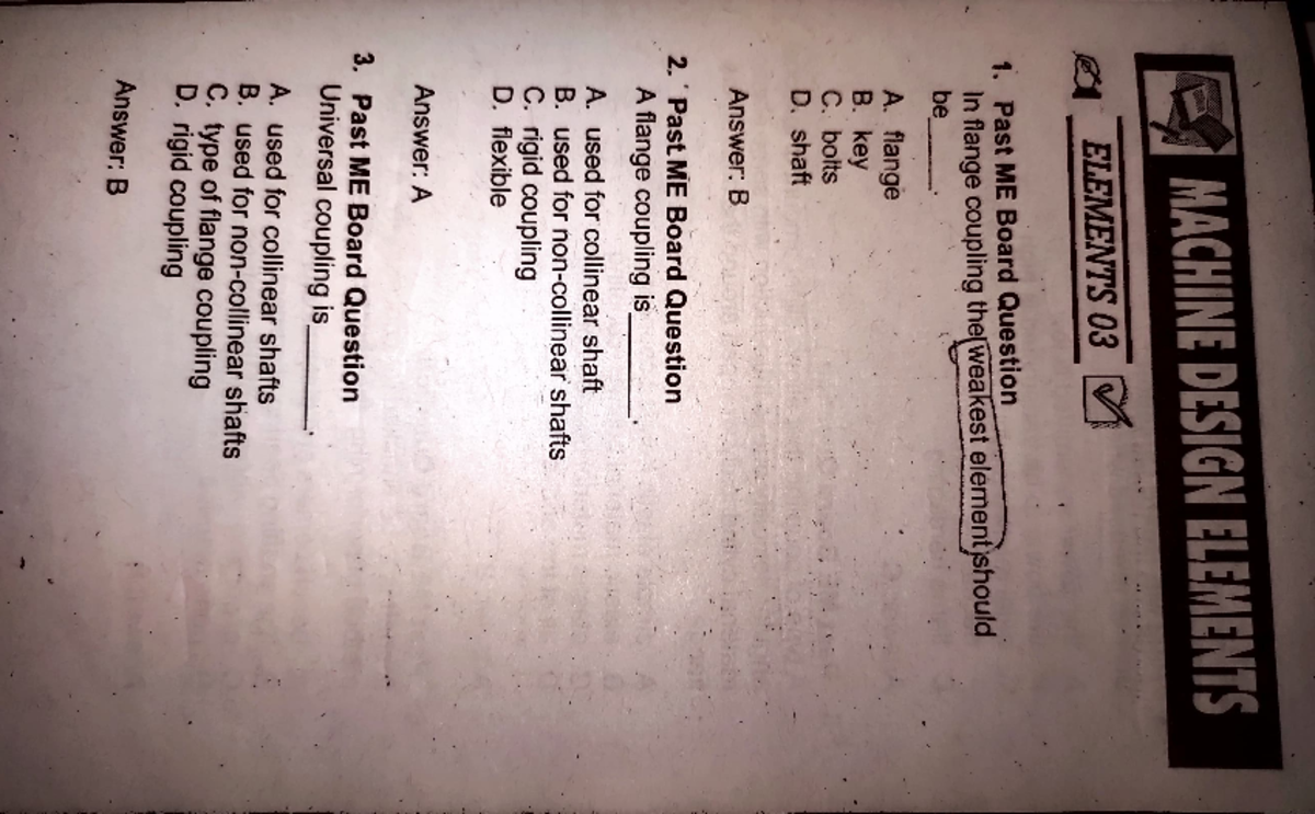 Elements 3 key - machine design terms - Answer:Bcoupling rigid D. C ...