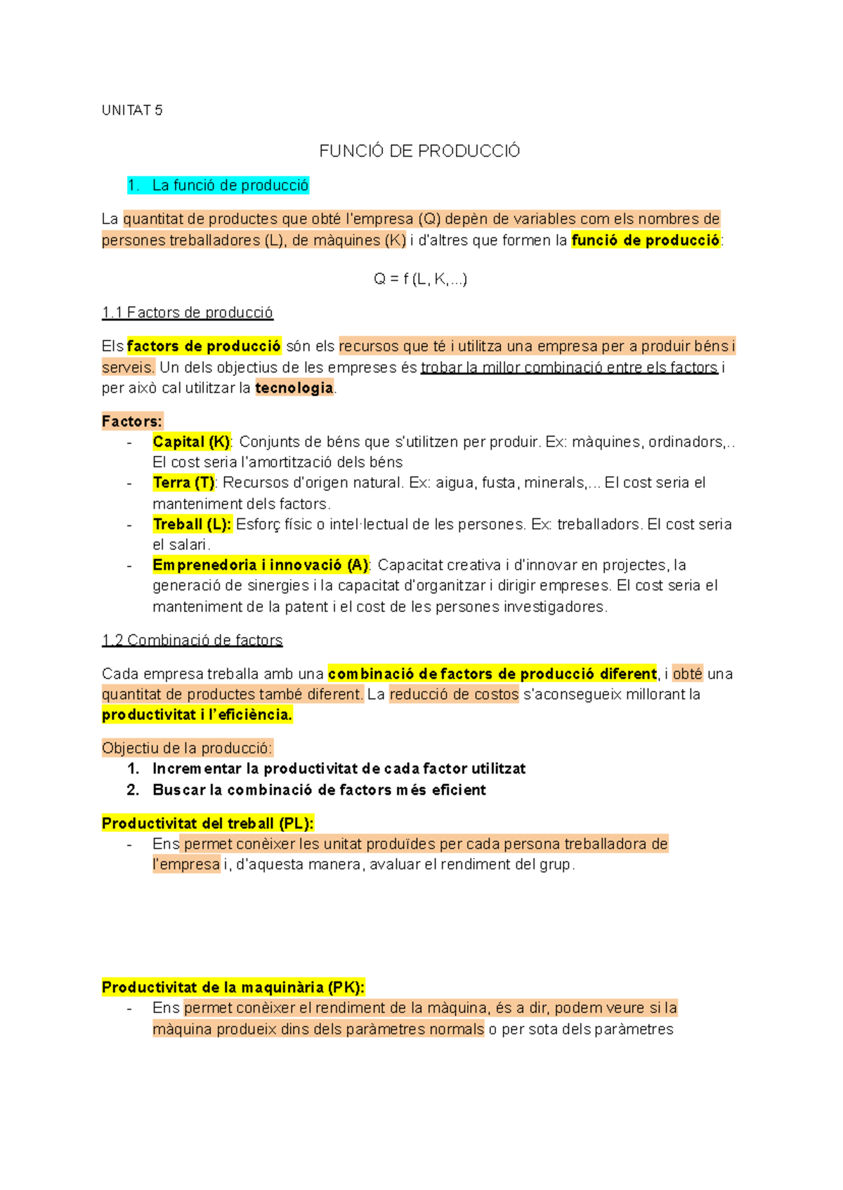 Unitat 5 i 6 Funció de producció i La gestió dels recursos humans ...