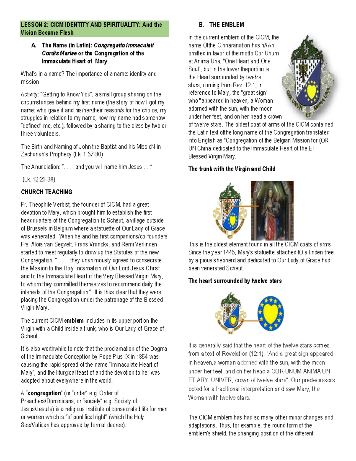 Lesson-2 - ABOUT CICM - LESSON 2: CICM IDENTITY AND SPIRITUALITY: And ...