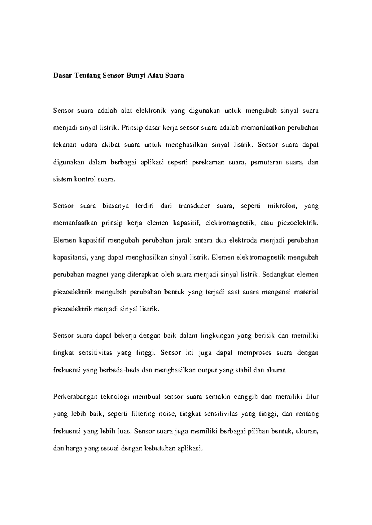 Dasar Tentang Sensor Bunyi Atau Suara - Prinsip dasar kerja sensor ...