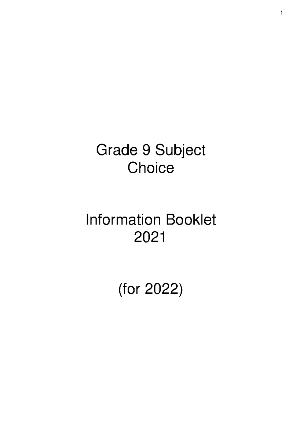 Grade 9 Subject Choice information booklet 2020 2 - Grade 9 Subject ...