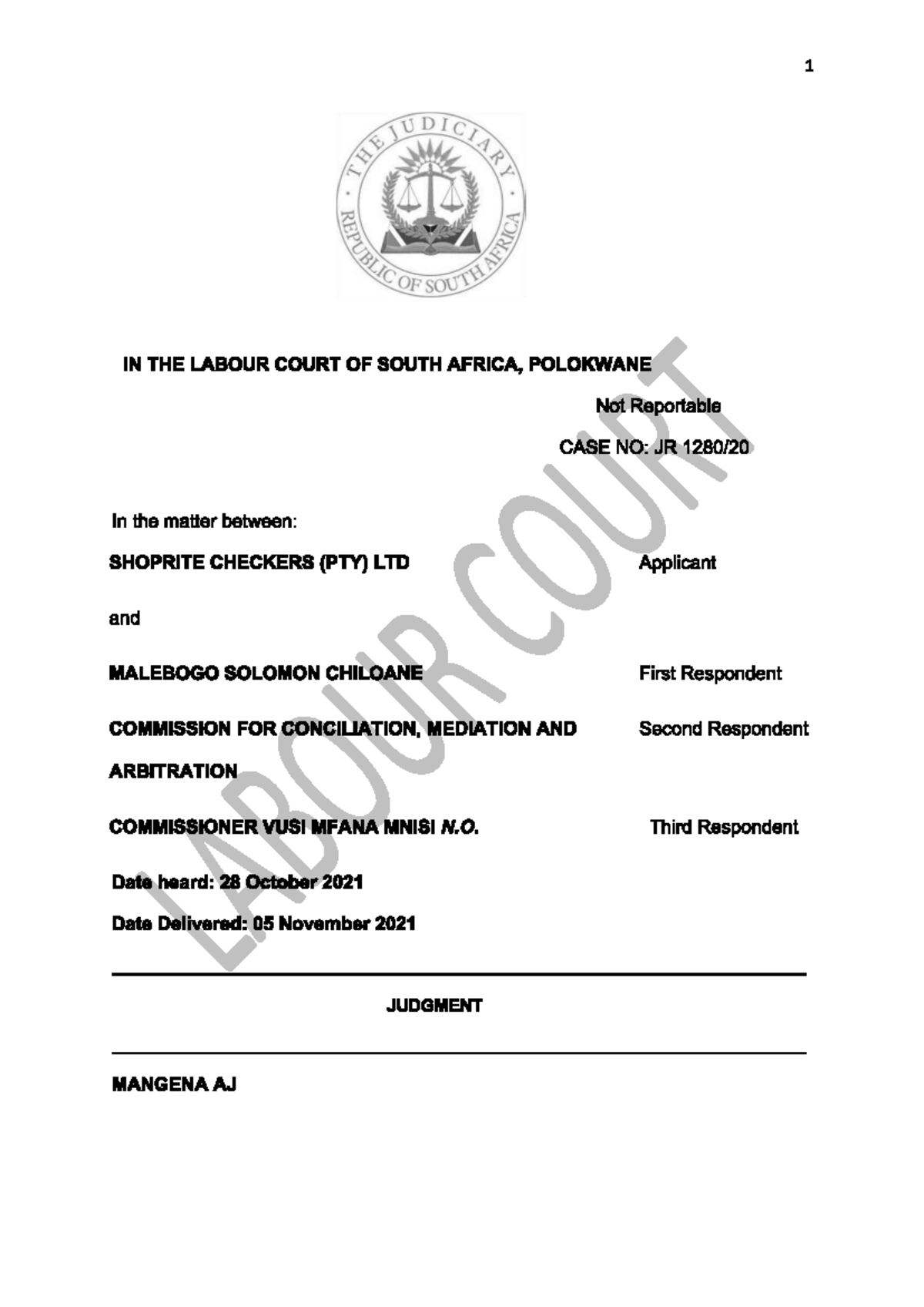 Shoprite Checkers CCMA Case for Labour Laws Assignment 01 - MRL2601 ...