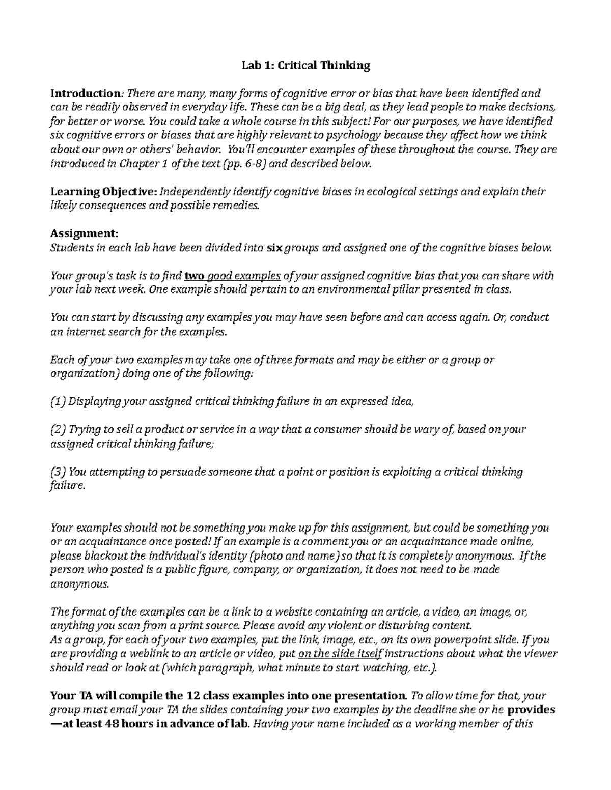 Lab1-Critical Thinking - Lab 1: Critical Thinking Introduction: There ...