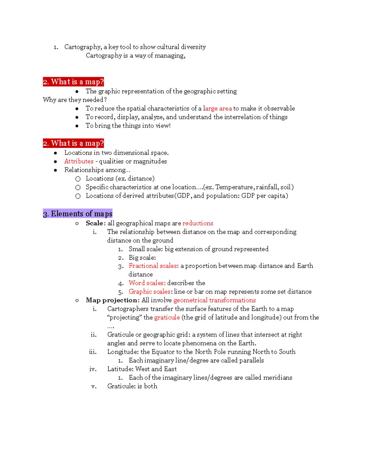 Notes Cultural Geography - 1. Cartography, a key tool to show cultural ...