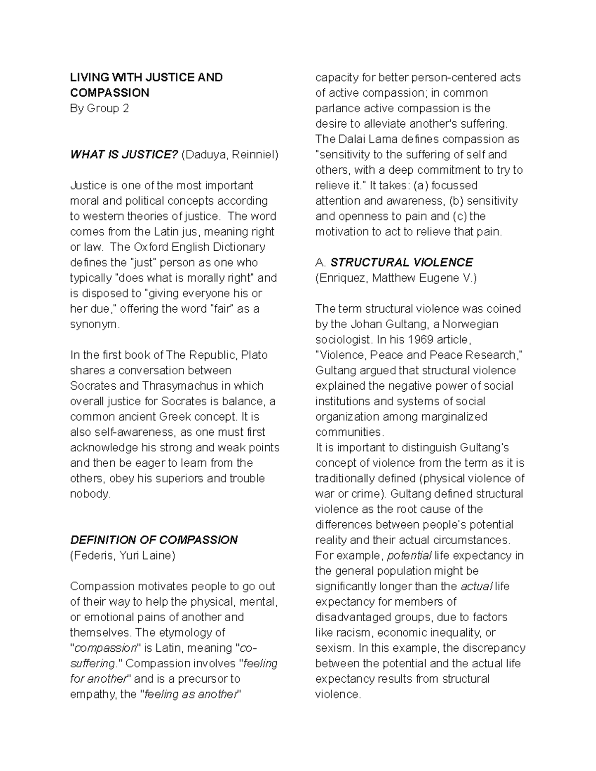 449922063 Week 7 by Grp2 docx - LIVING WITH JUSTICE AND COMPASSION By ...