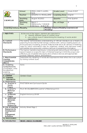 Pjplnhs ENG 8 Modals - lesson exemplar - Learning Area English Learning ...